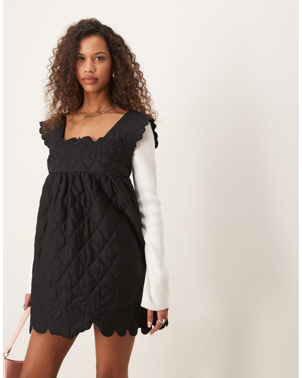 ASOS Quilted Smock Mini Dress in Natural | Lyst