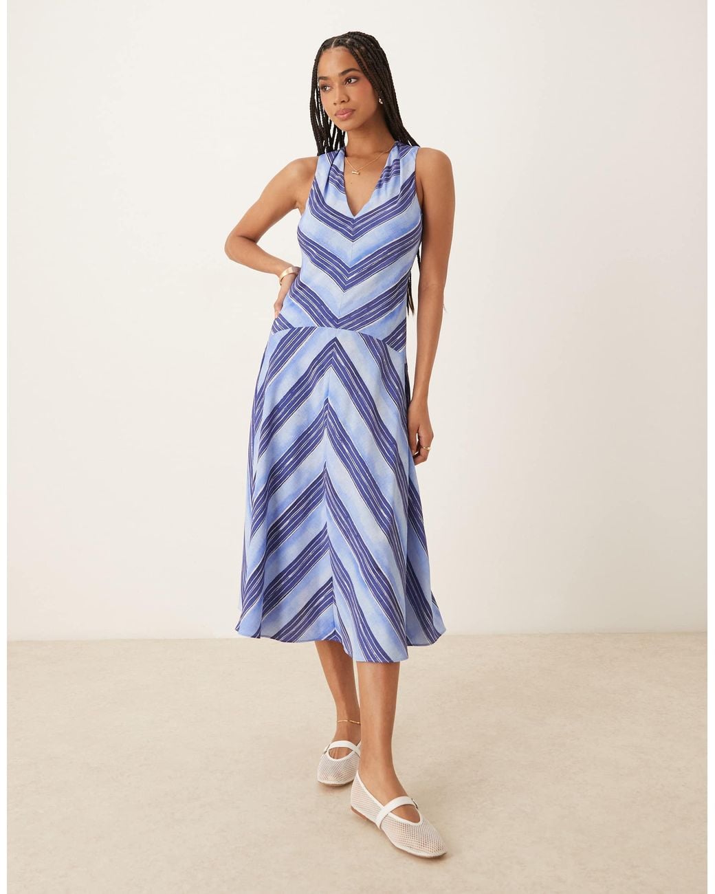 Mango Striped V-neck Drop Waist Dress in Blue | Lyst