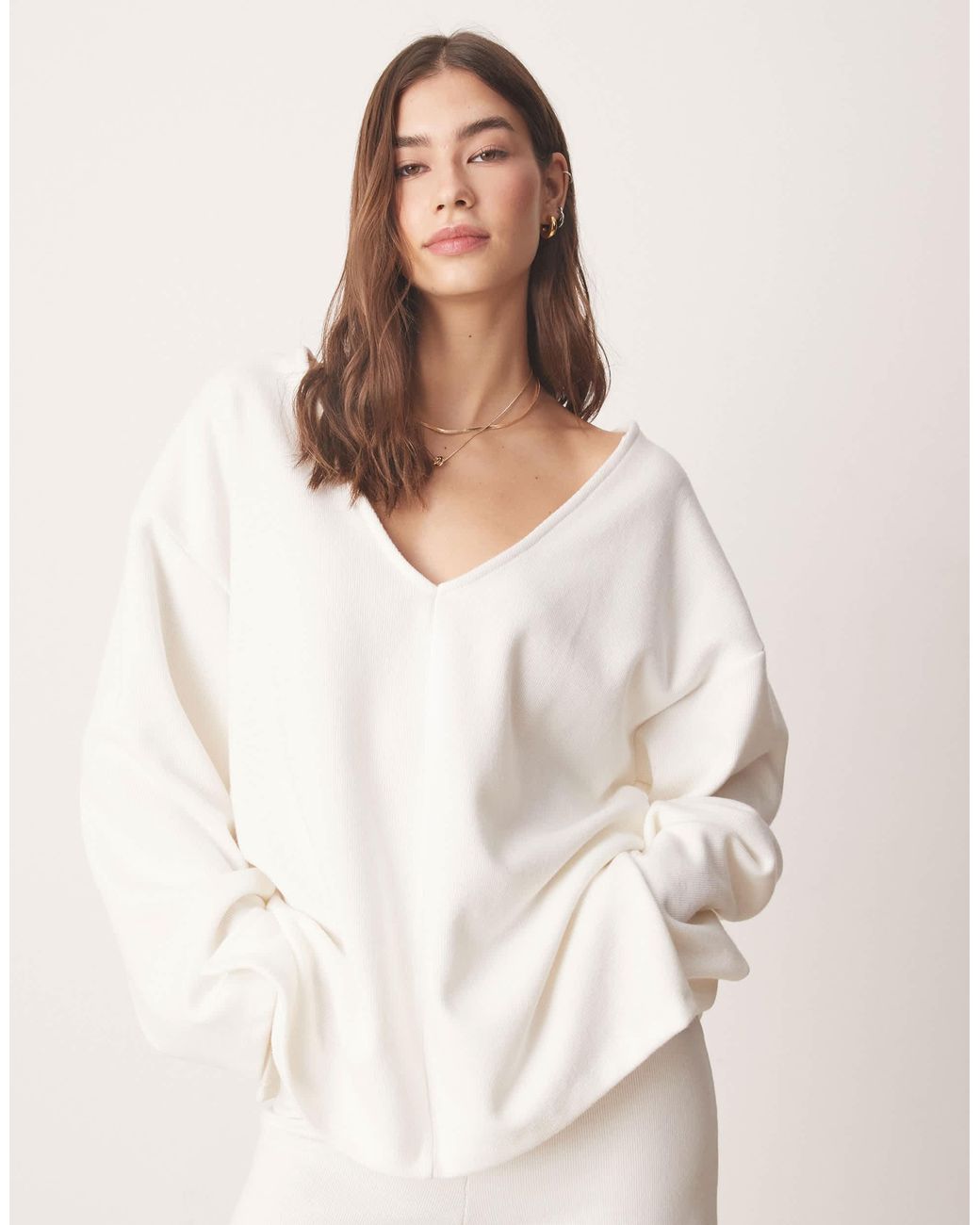 ASOS Co-Ord Soft Touch V Neck Oversized Top in White | Lyst