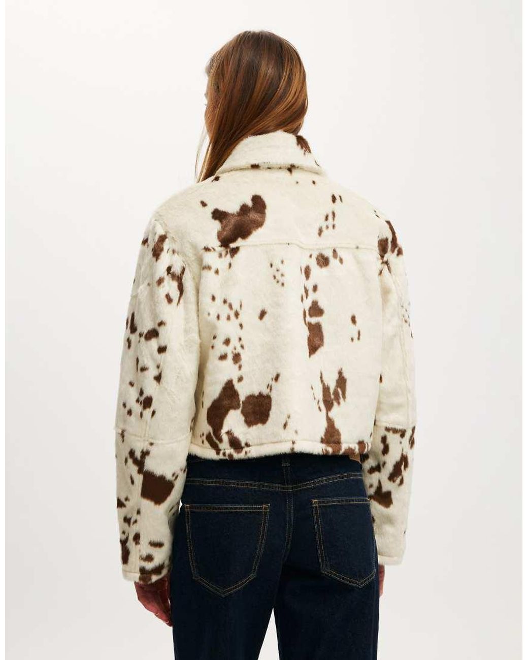 Cotton On Cow Faux Fur Jacket in Natural | Lyst UK