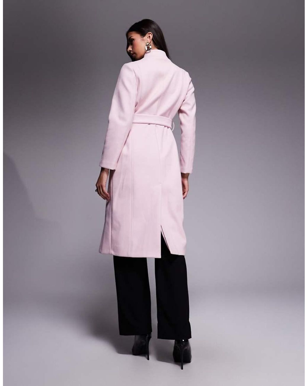 River Island Notch Belted Wrap Coat in Pink | Lyst UK