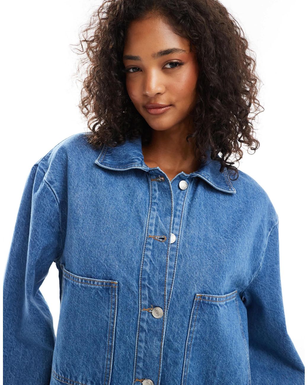 ASOS Denim Jacket With Pocket Detail in Blue | Lyst