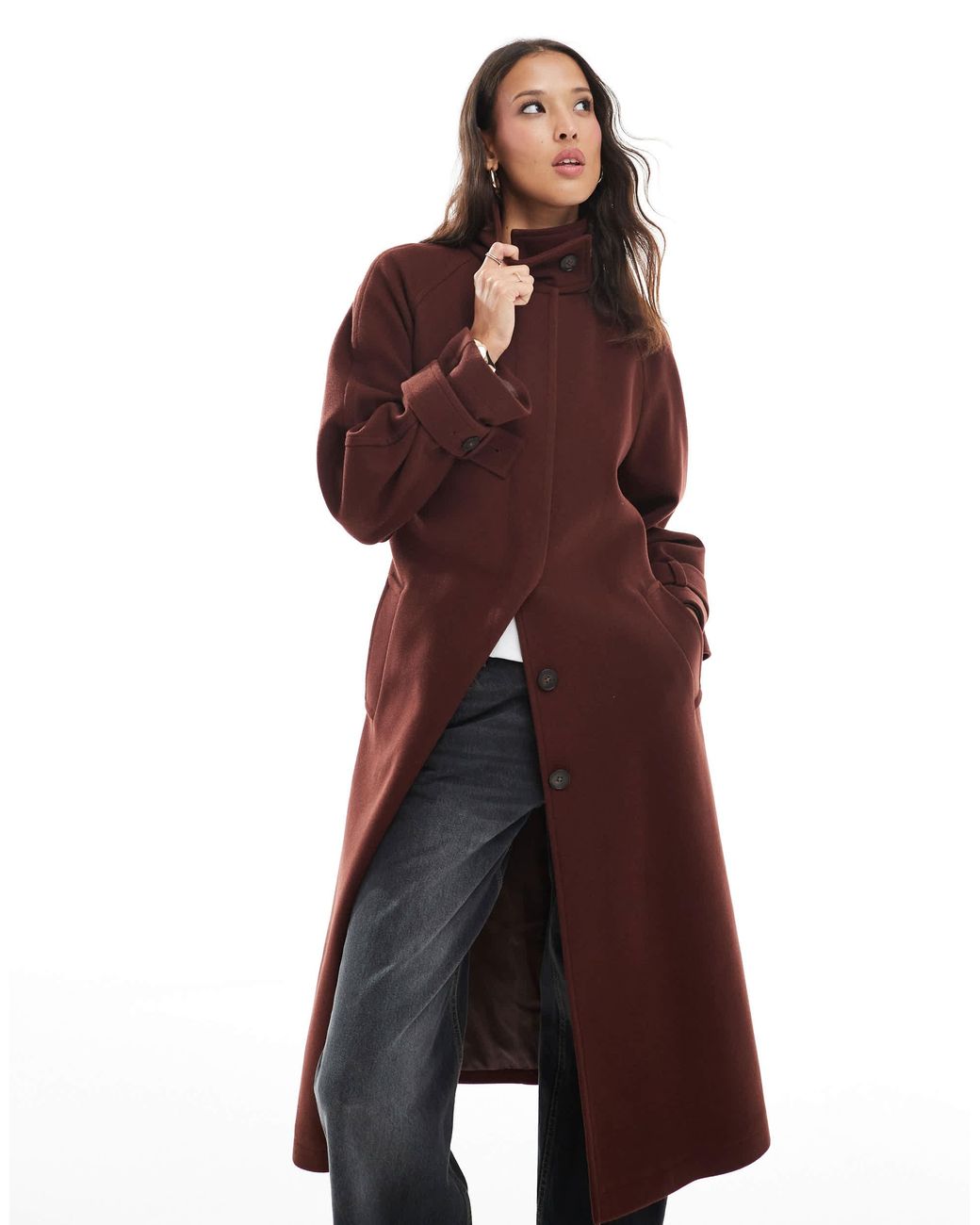 ASOS Funnel Neck Longline Formal Trench Coat in Red | Lyst
