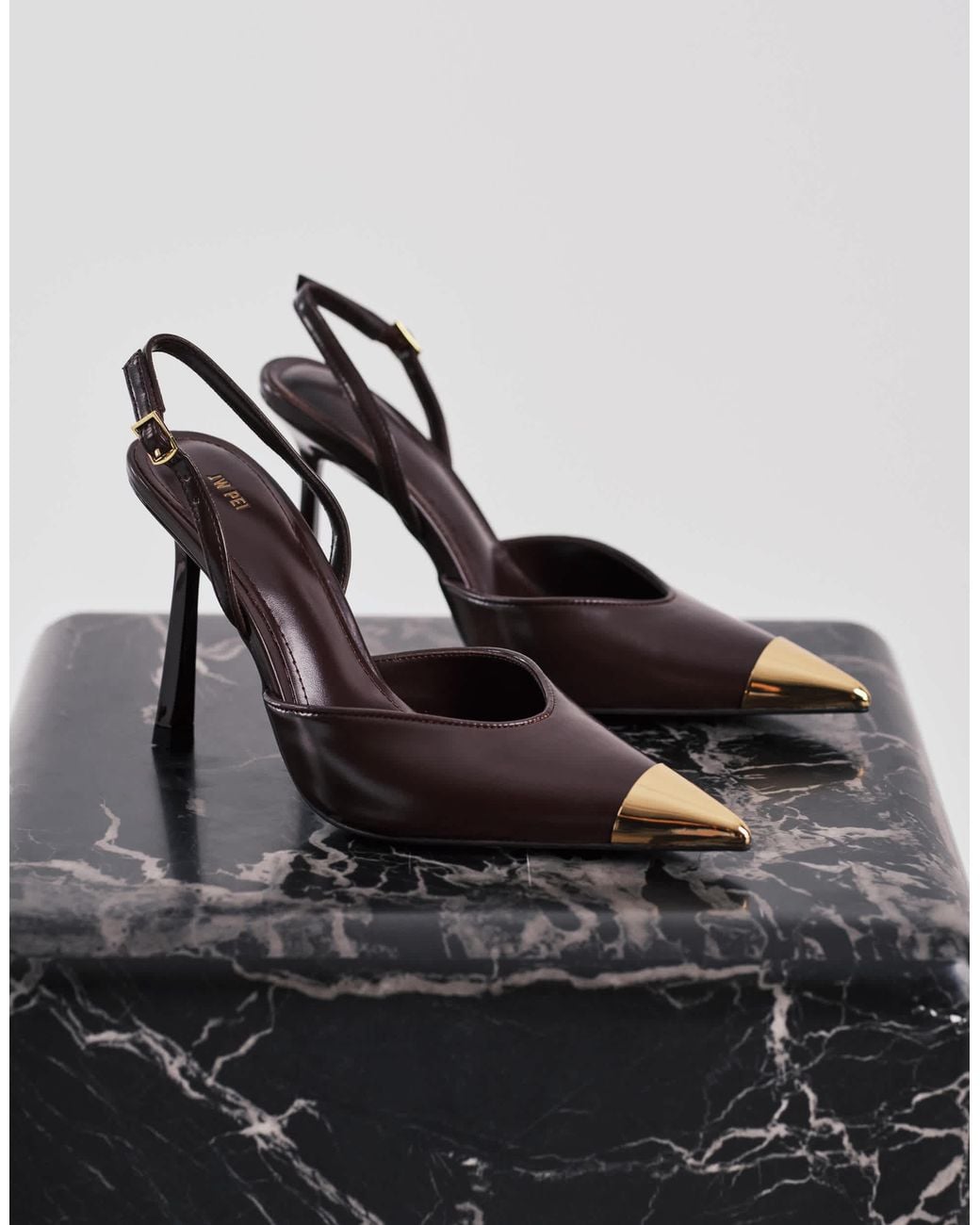 JW PEI Savannah Slingback Heels With Metal Toe Detail in Black | Lyst