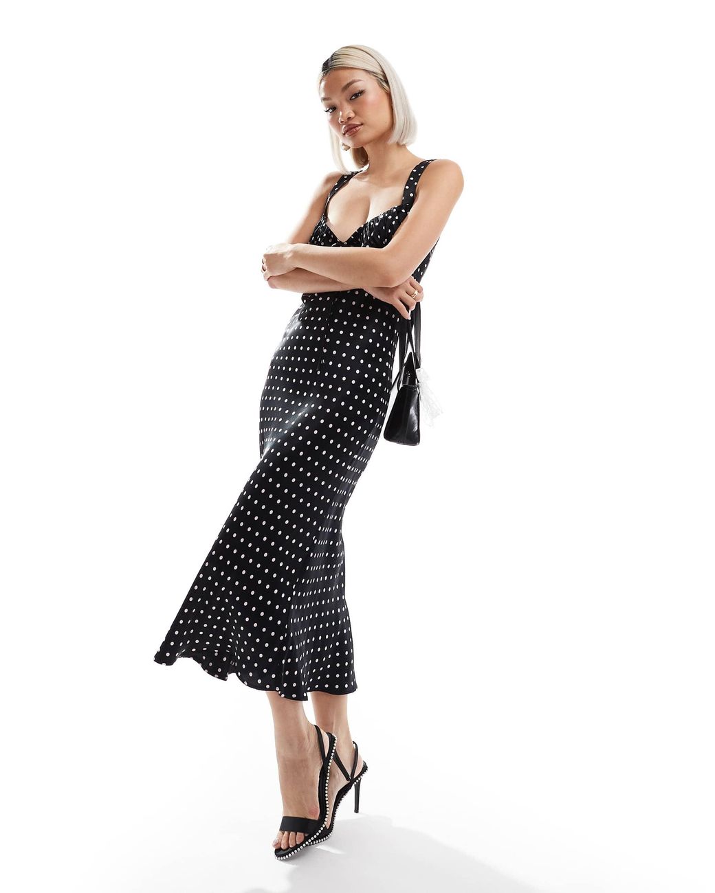 ASOS Satin Ruched Bust Midaxi Dress in White | Lyst