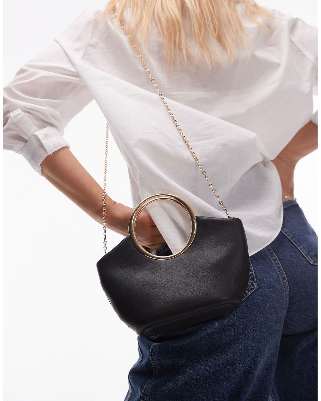 Mango Gold Metal Handle Bucket Bag in Gray | Lyst