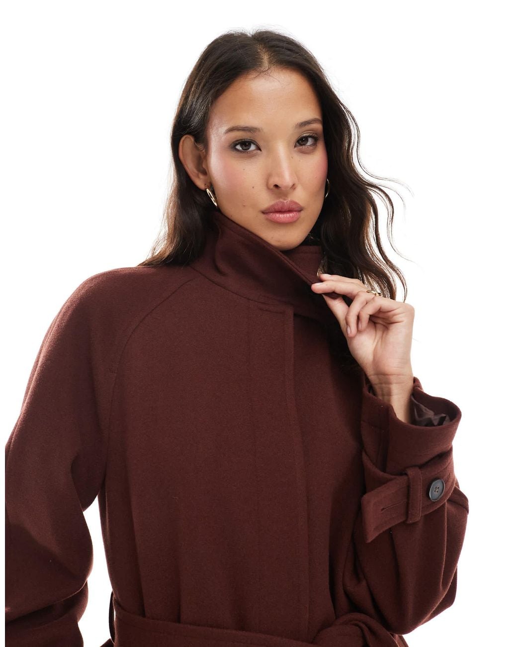 ASOS Funnel Neck Longline Formal Trench Coat in Red | Lyst