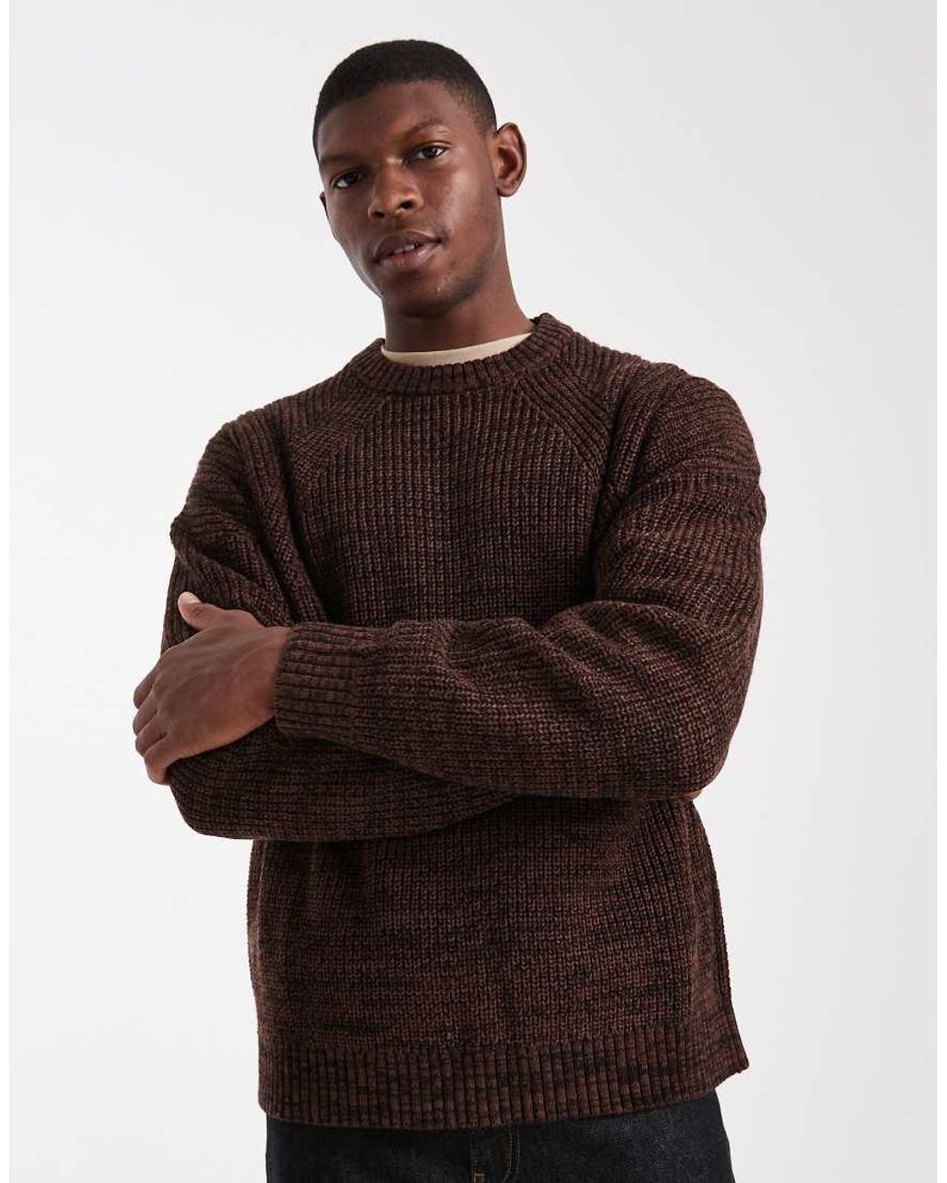 ASOS Oversized Textured Crew Neck Knitted Jumper in Brown for Men | Lyst UK