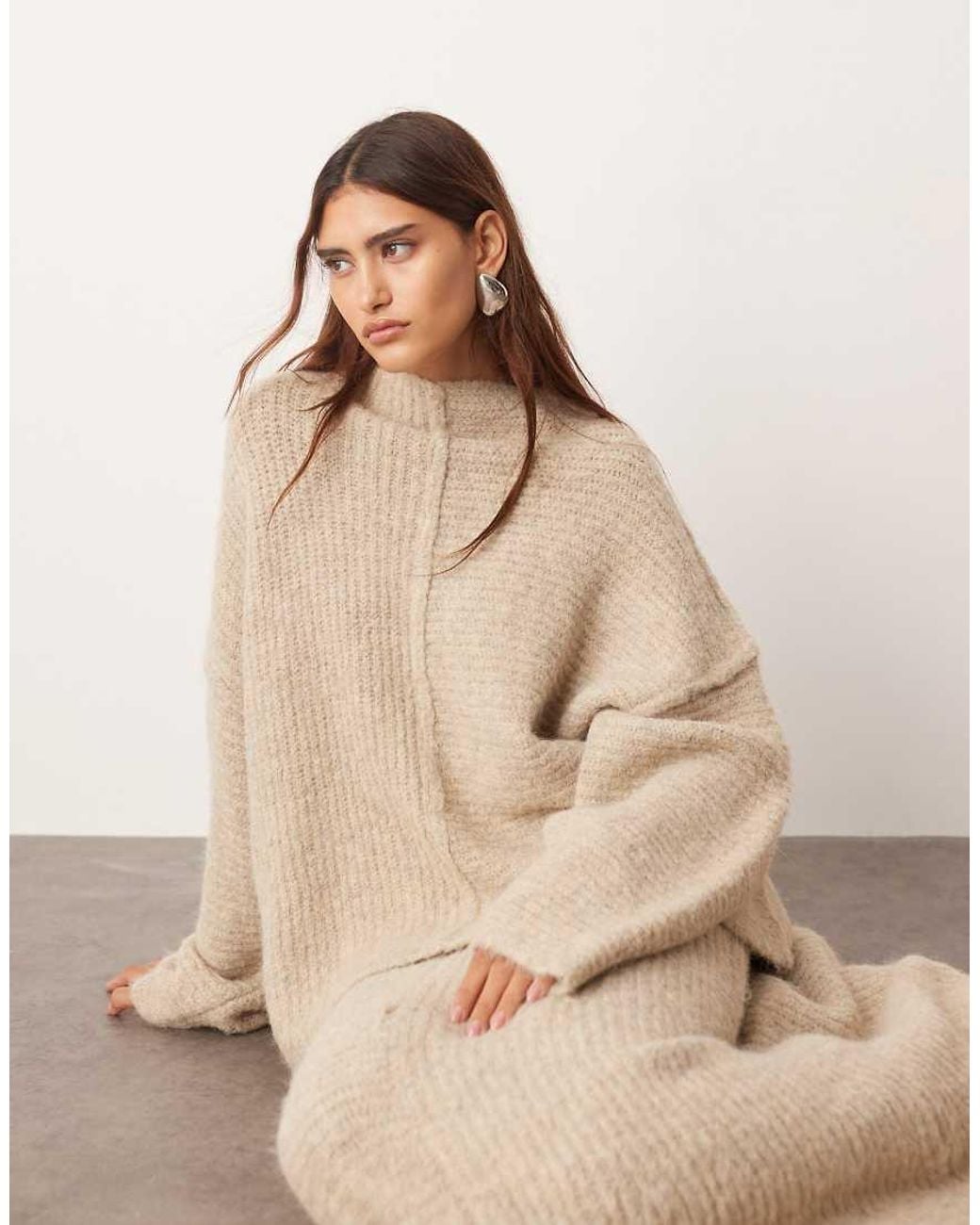 ARRANGE Contrast Stitch Knit Exposed Seam Jumper in Natural | Lyst UK
