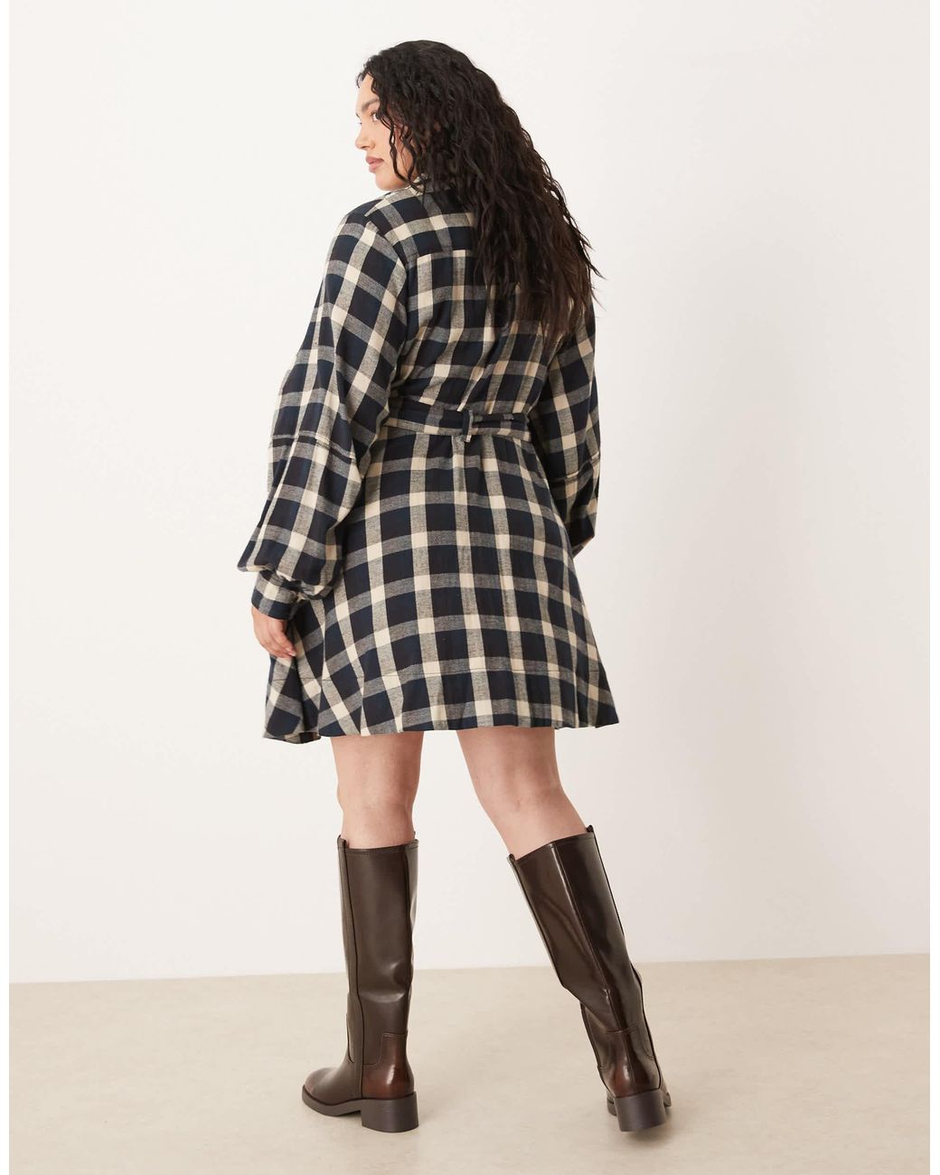 ASOS Asos Design Curve Shirt Mini Dress With Belt in Brown | Lyst
