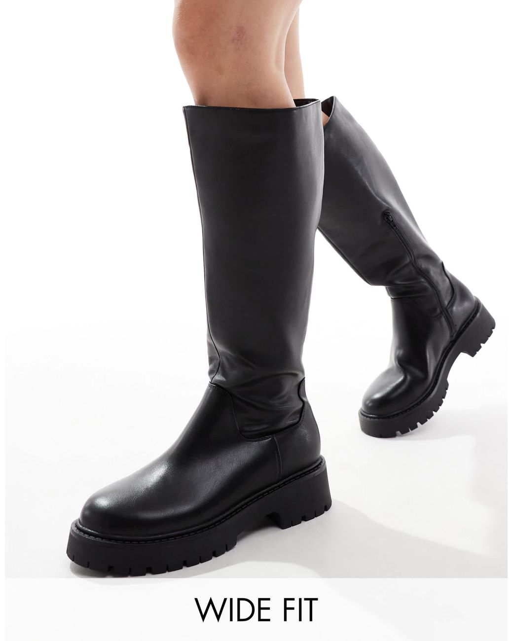 London Rebel London Rebel Edith Wide Fit Chunky Knee High Boots in ...