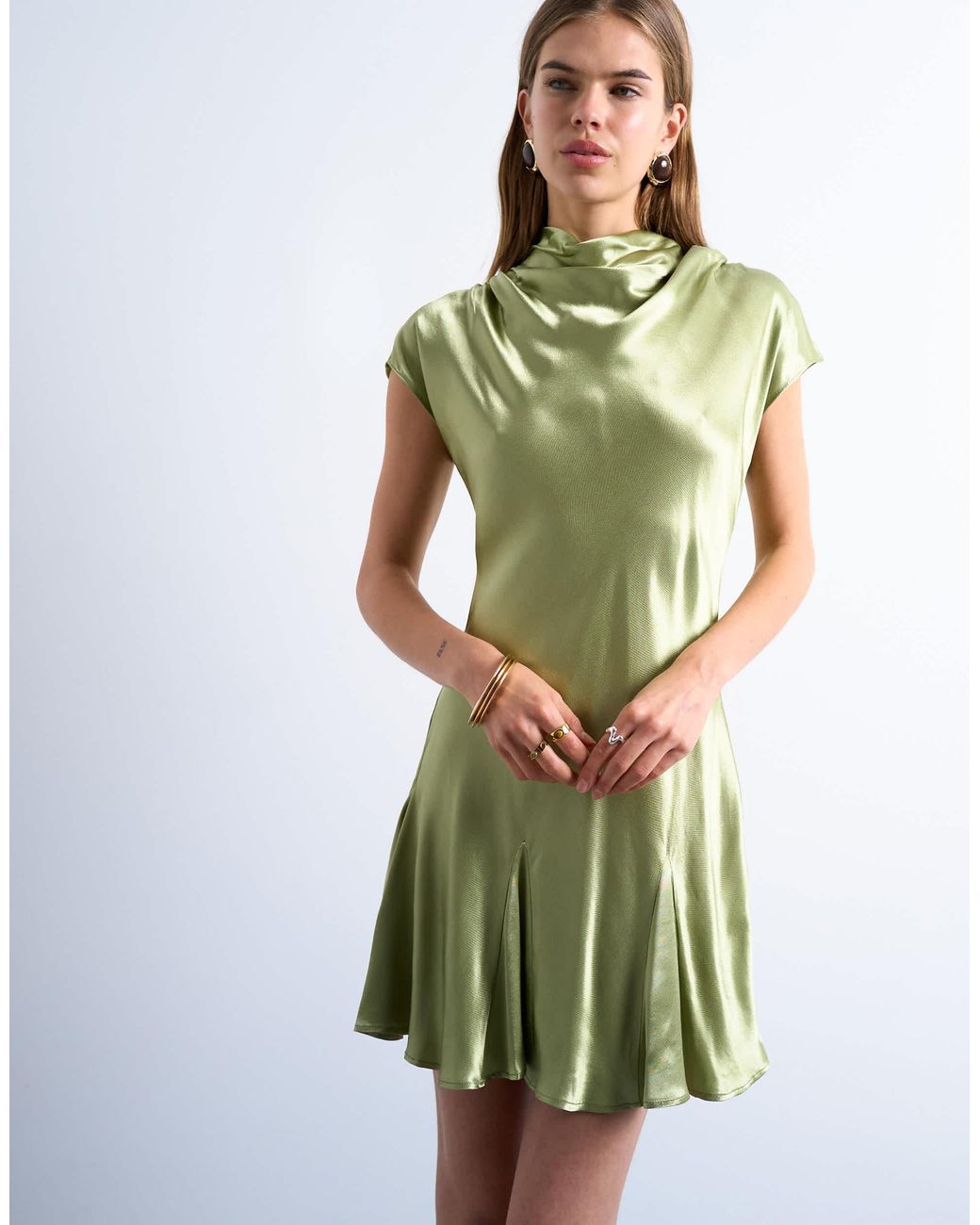 TOPSHOP Grown On Sleeve Satin Dress in White | Lyst