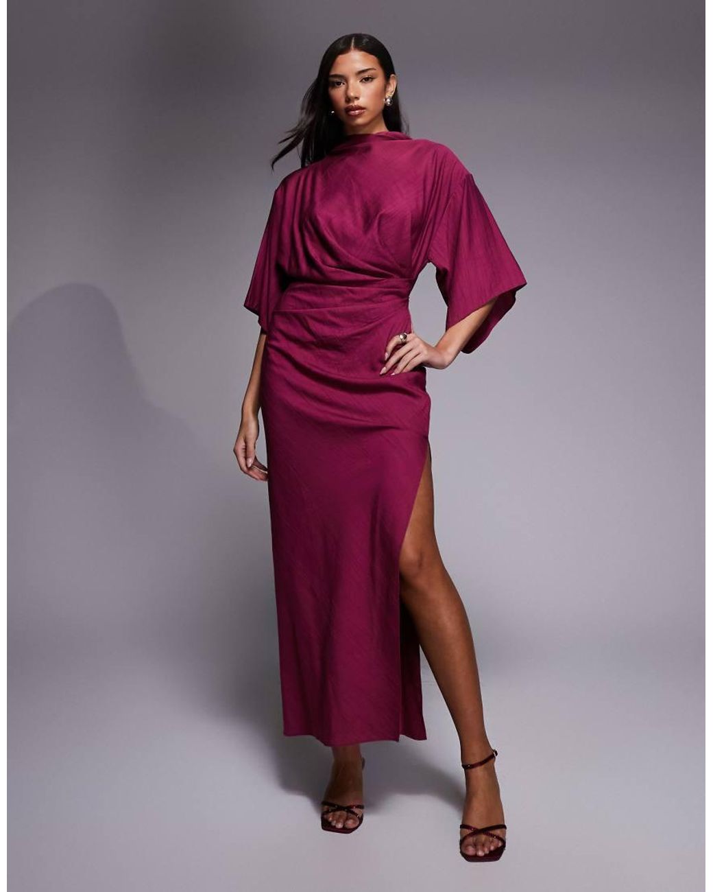 ASOS Textured Drape Skirt Maxi Dress With Split Detail in Purple | Lyst UK