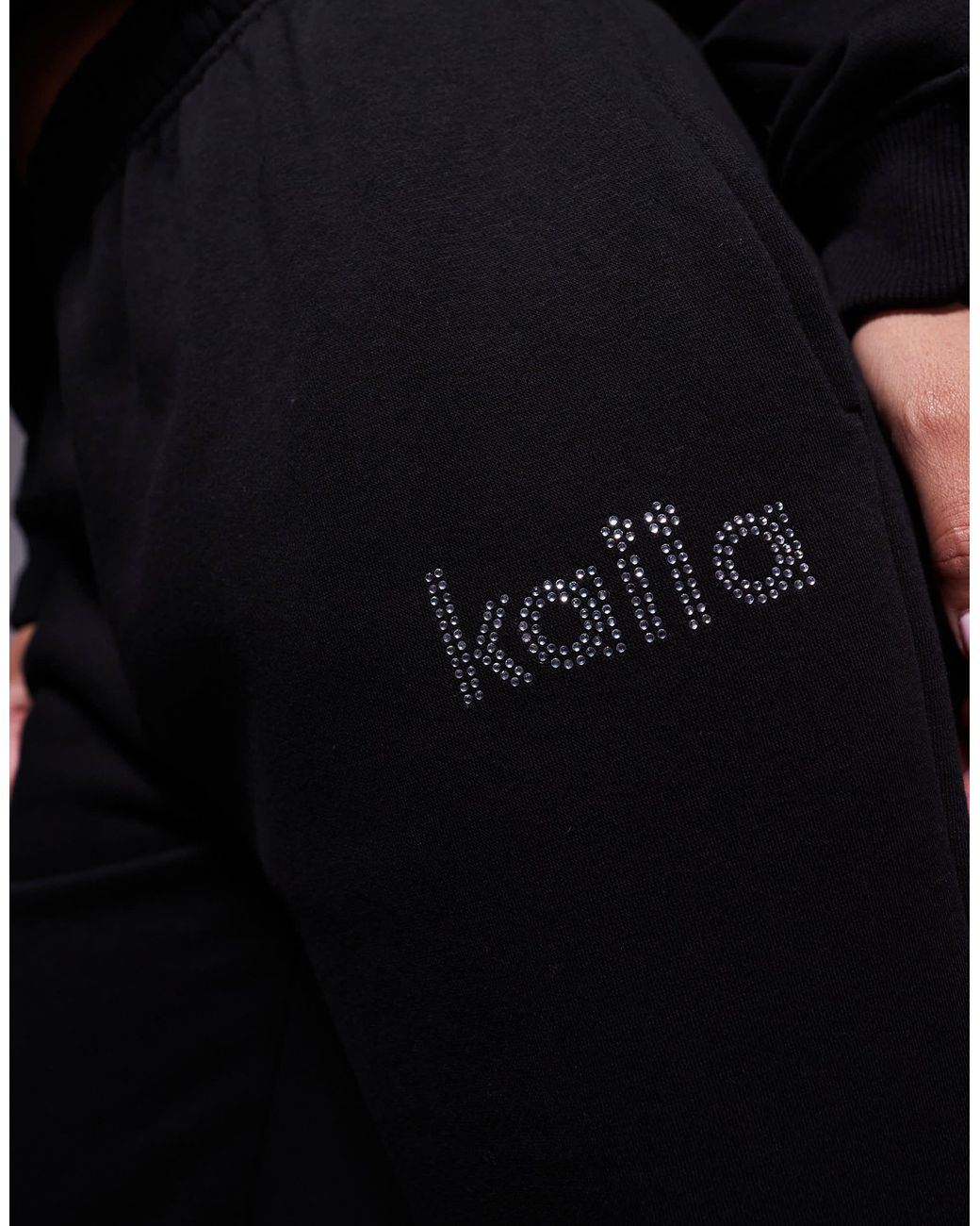 Kaiia Exclusive Cotton Rich Diamante Logo Wide Leg Sweatpants in Blue ...