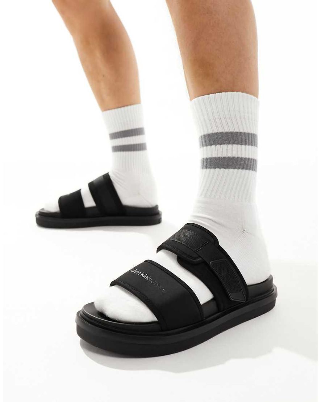 Calvin Klein Double Bar Sandals in White for Men | Lyst UK