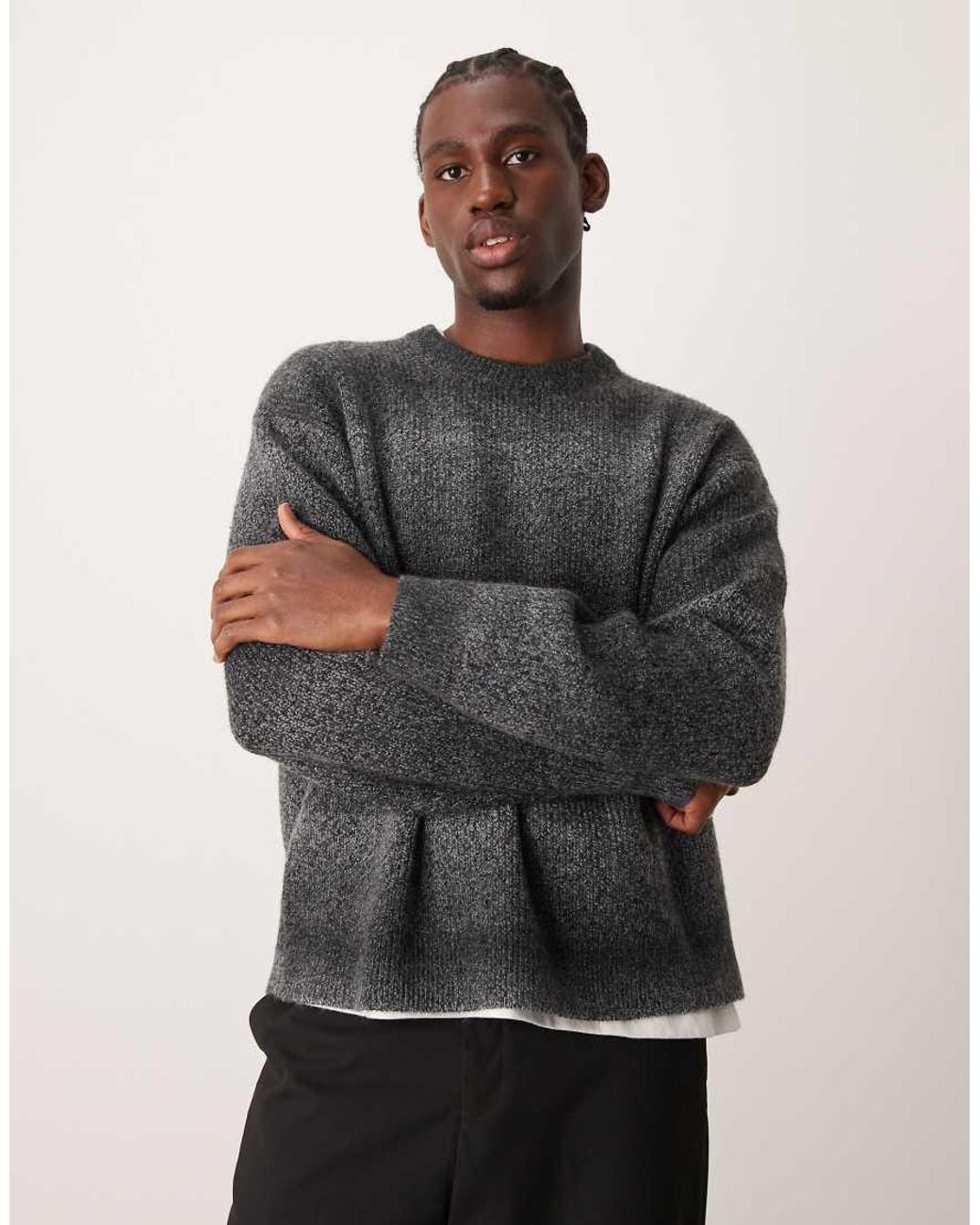 Abercrombie & Fitch Warm Handed Space Dye Oversized Knit Jumper in Grey ...