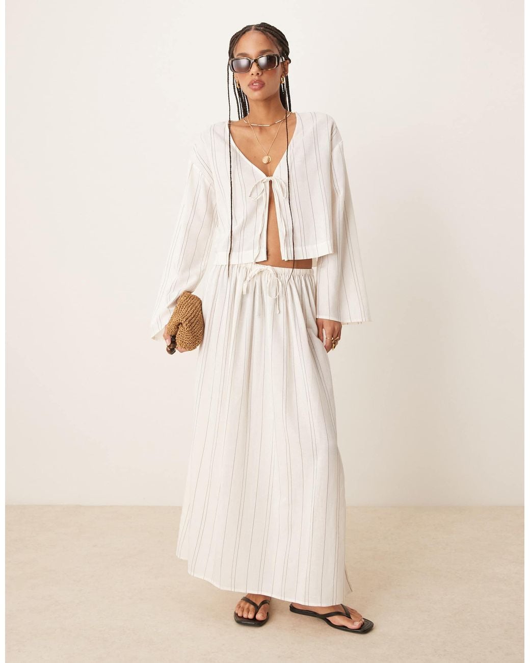 ASOS Belle Linen Blend Beach Skirt in Natural | Lyst
