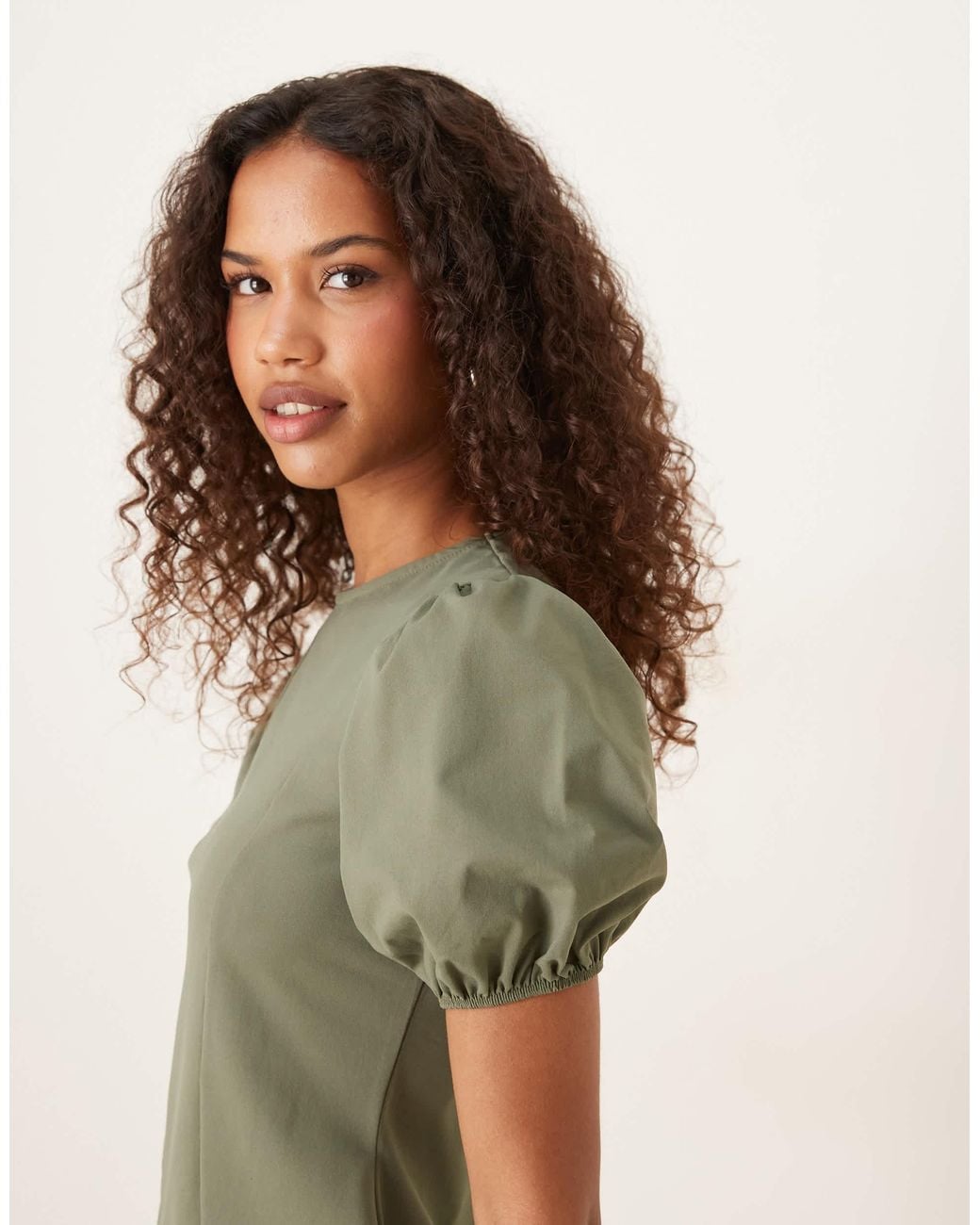 ASOS Puff Sleeve Seam Detail Mini Dress in Green | Lyst