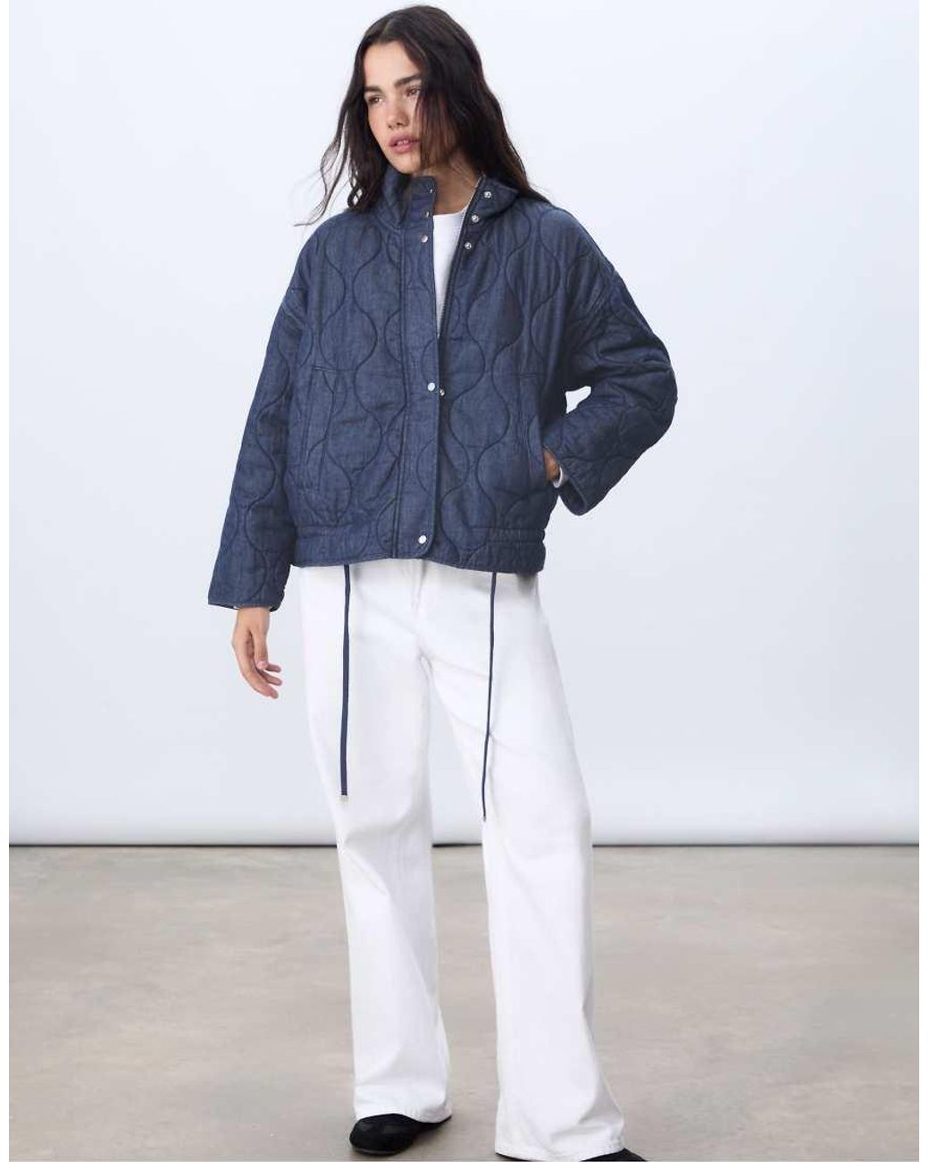 Stradivarius Denim Puffer Jacket in Blue | Lyst UK