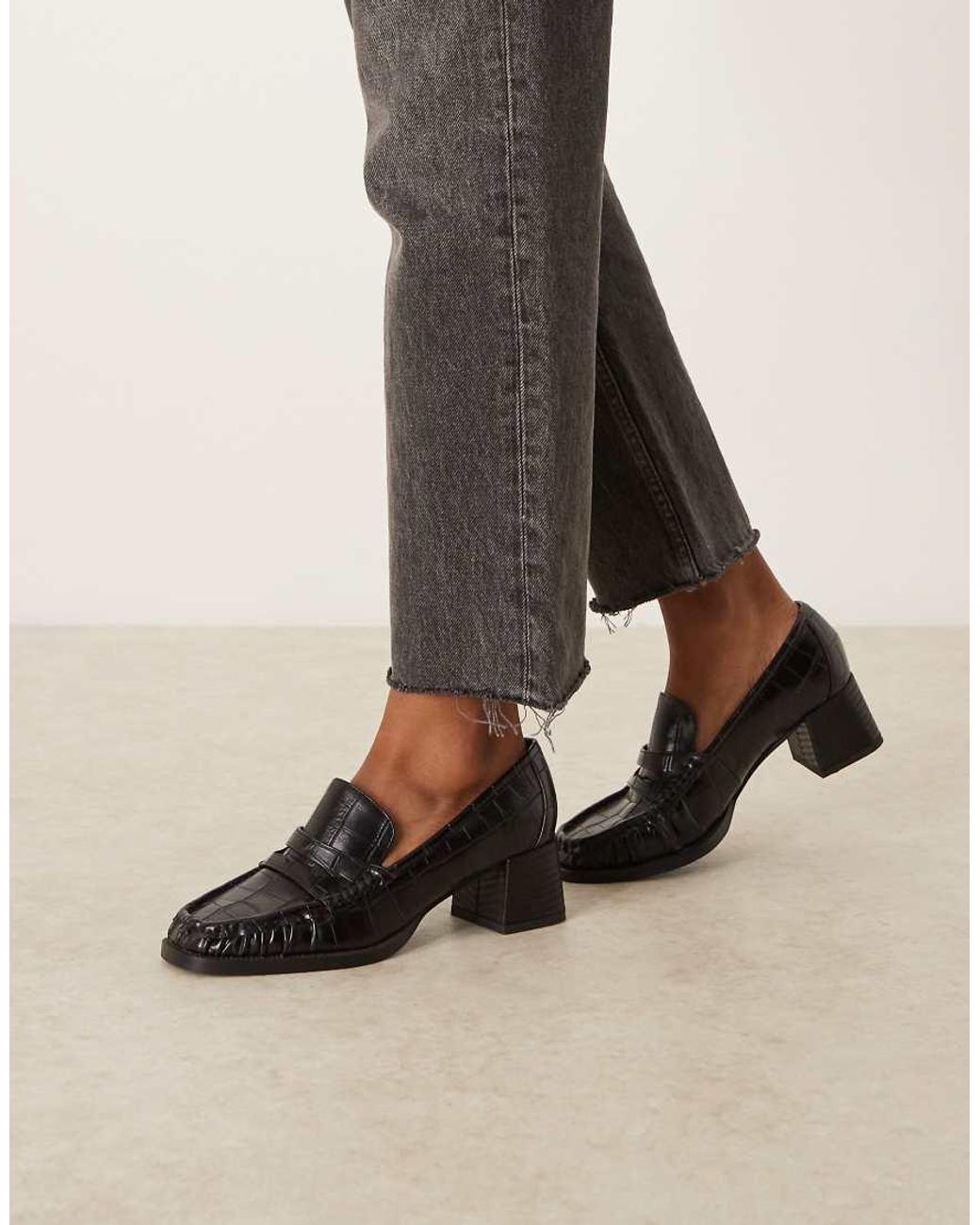 ASOS Siren Mid Heel Loafers in Black | Lyst UK