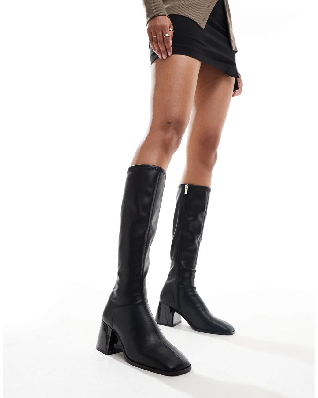 ASOS Cloud Flared Block Heel Sock Knee Boots in White | Lyst