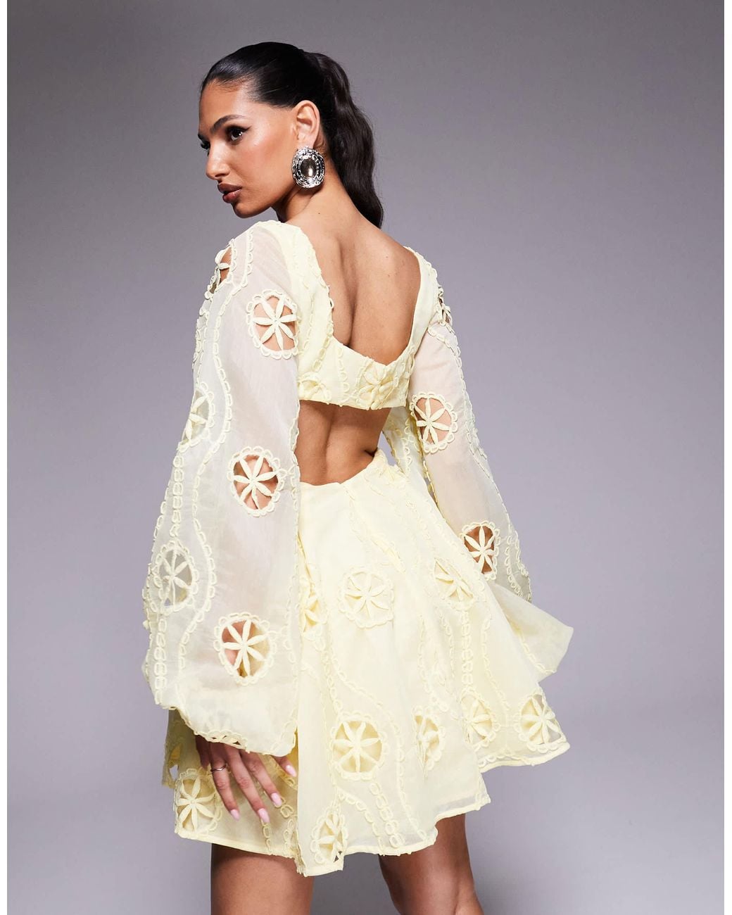 Bardot Lace Cut Out Mini Dress in Yellow | Lyst