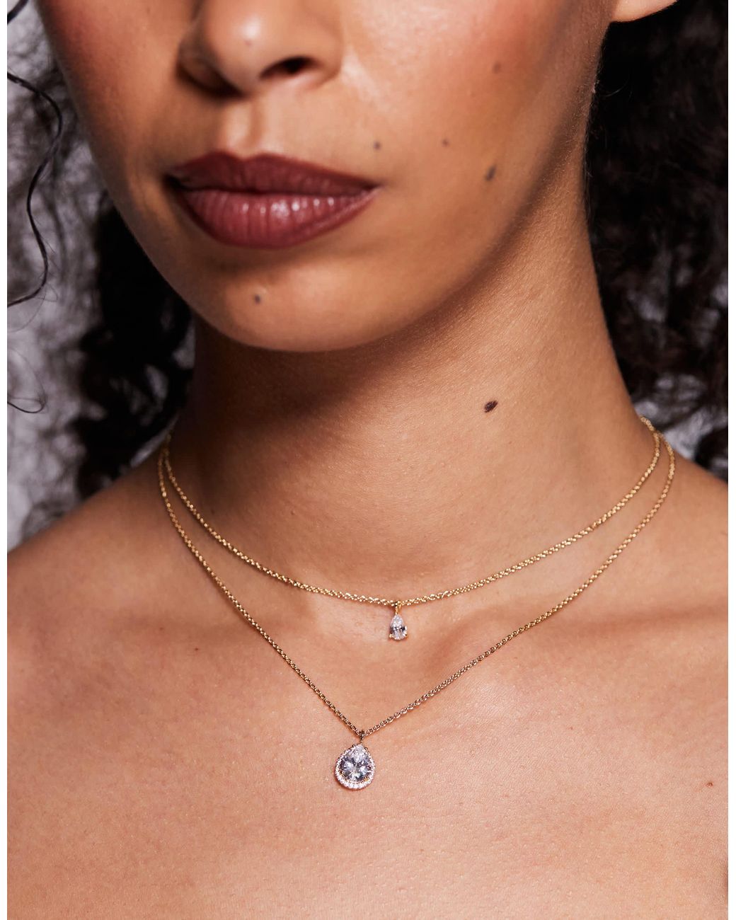 ALDO Yaude Clear Faux Gem Layered Necklace in Brown | Lyst