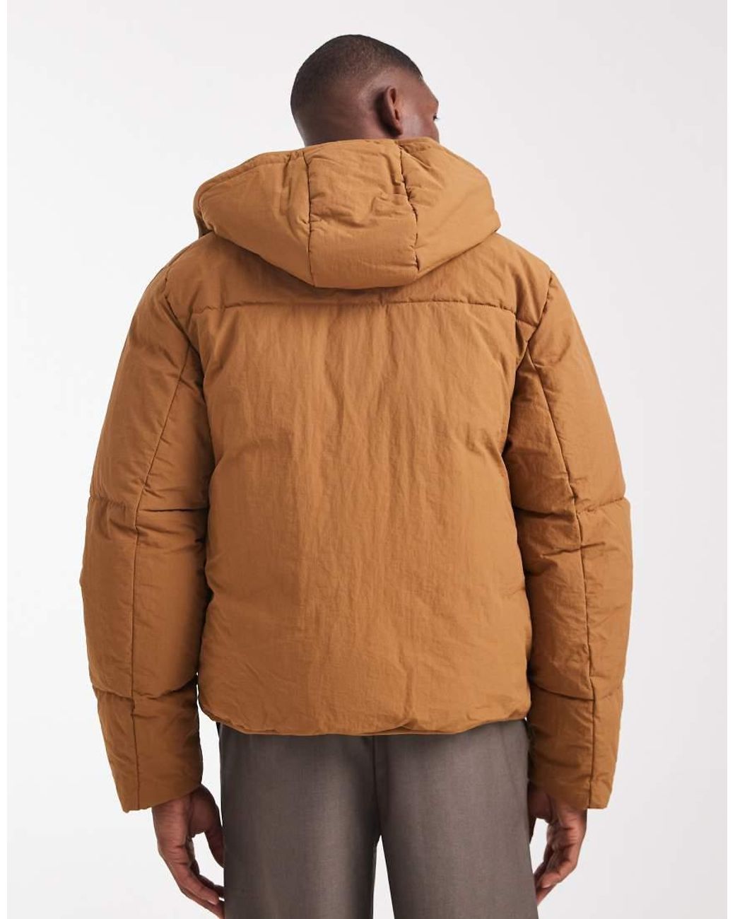 ASOS Puffer Jacket With Seam Detail in Natural for Men | Lyst UK