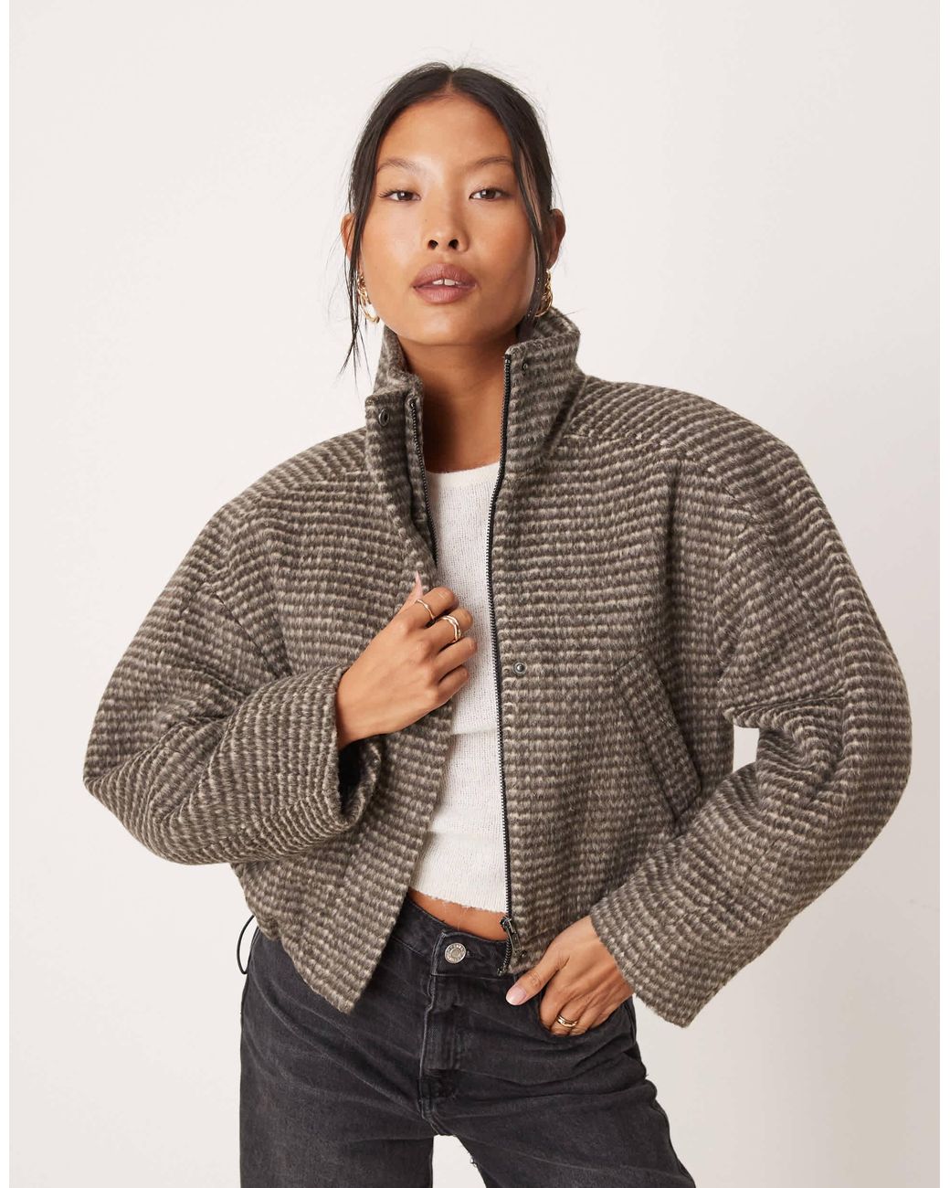 ASOS Asos Design Petite Funnel Neck Formal Bomber in Brown | Lyst