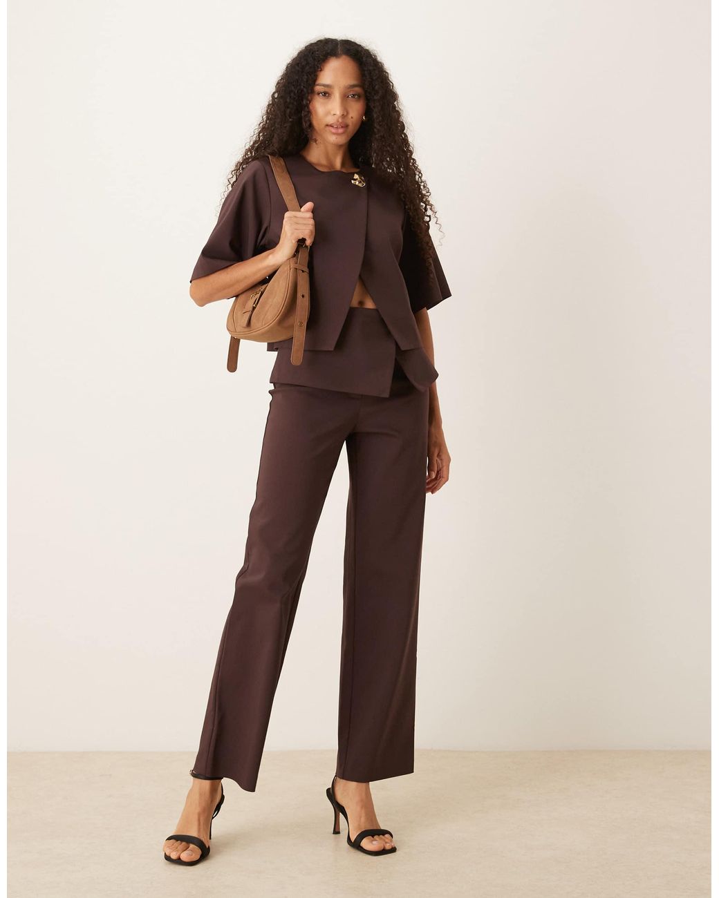 ASOS Tailored Fold Over Gold Button Straight Leg Pants in Natural | Lyst