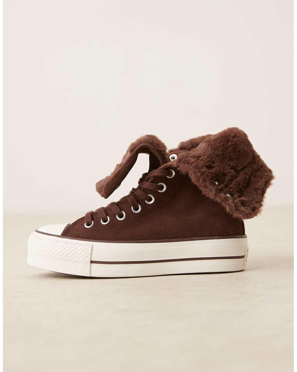 Converse Chuck Taylor All Star Fold Over Lift Trainers in Natural | Lyst UK