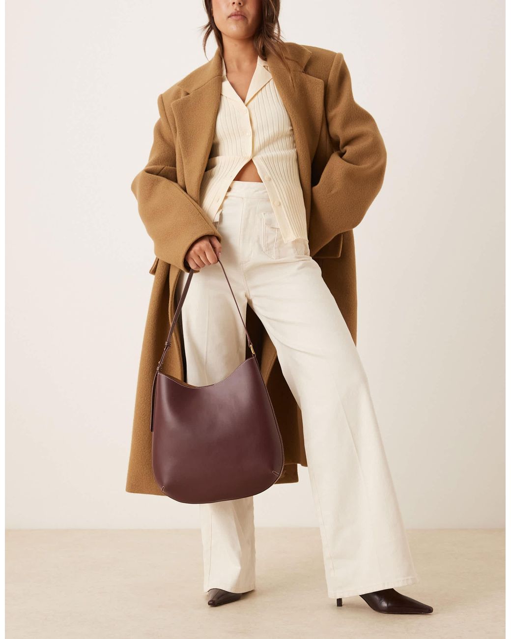 Mango Faux Leather Large Shoulder Bag in Brown | Lyst