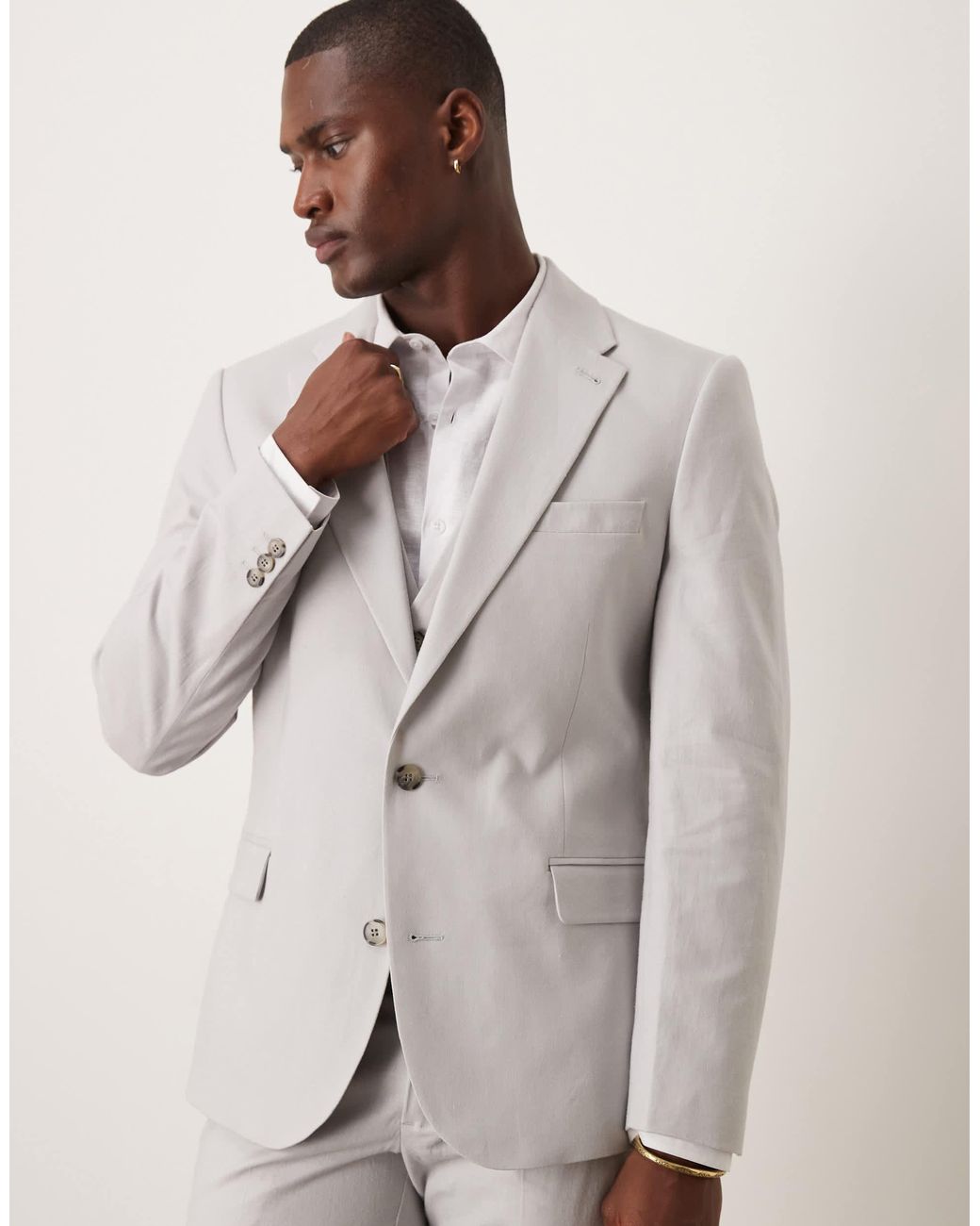 ASOS Linen Blend Skinny Suit Jacket in Gray for Men | Lyst