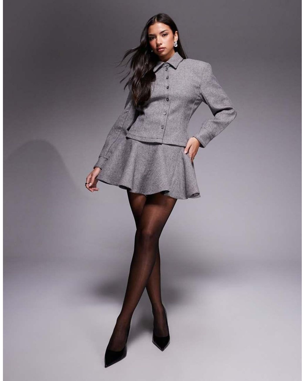 Wanderdoll Blair Tailored Pleated Mini Skirt Co-ord in Grey | Lyst UK