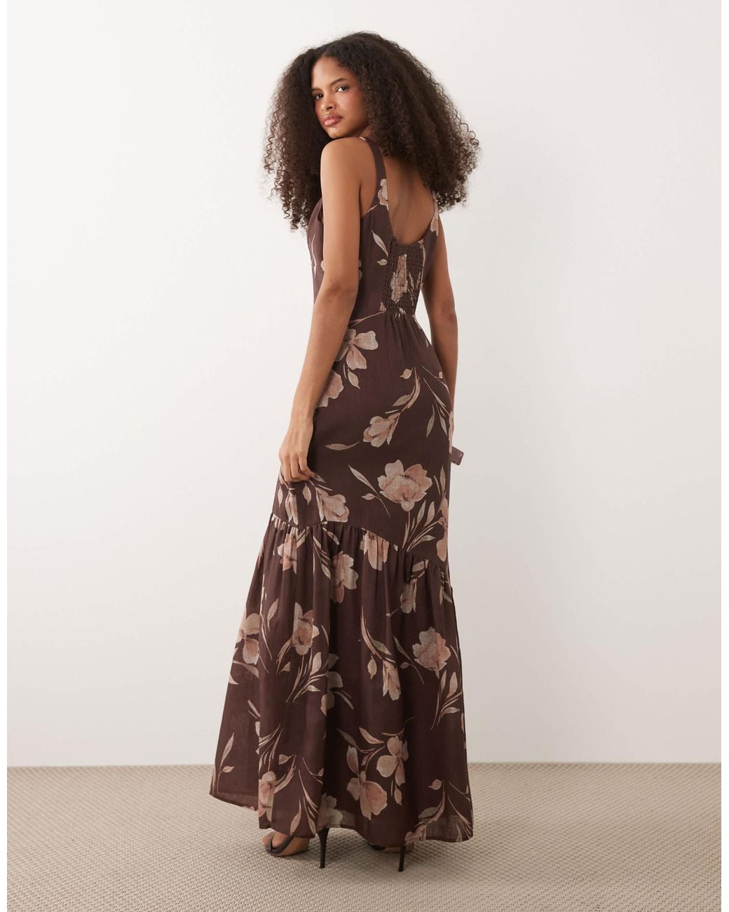 Pretty Lavish Kaia Linen Mix Scoop Neck Maxi Dress With Ruffle Hem in ...