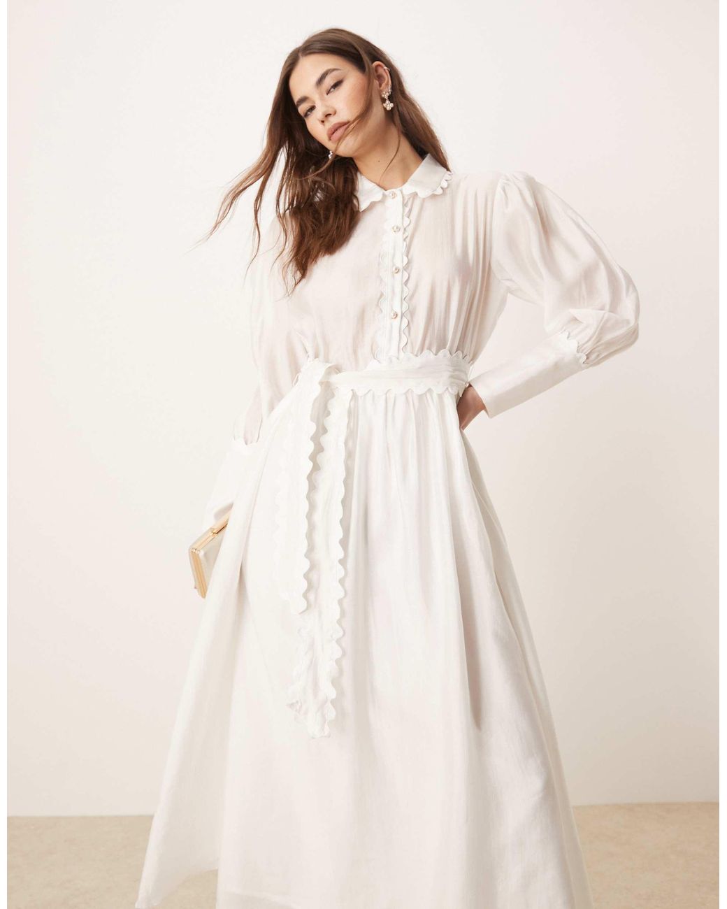 Sister Jane Embellished Button Midi Shirt Dress in Natural | Lyst