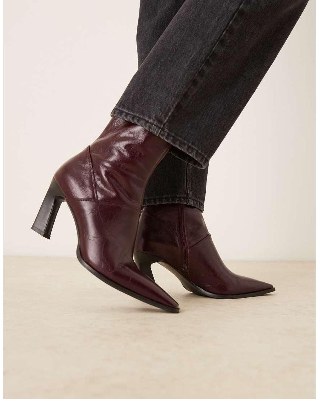 ASOS Estella Leather Chisel Toe Ankle Boots in Red | Lyst UK