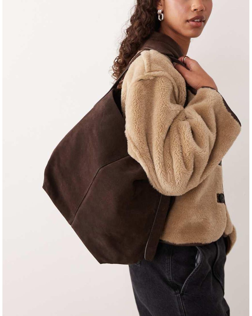 Mango Suede Shoulder Bag in Brown | Lyst UK