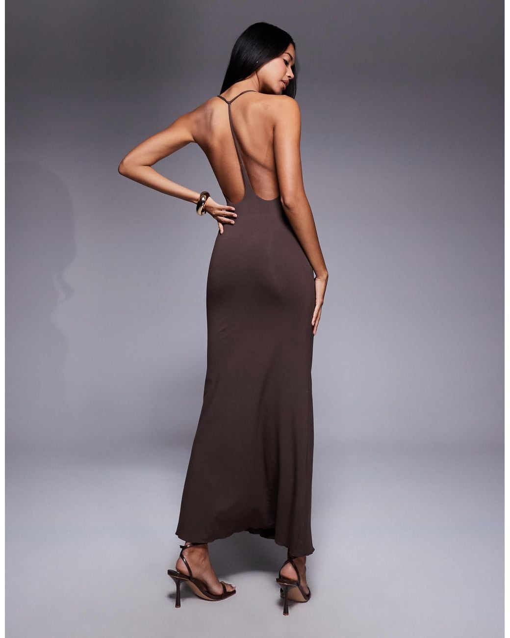 Oh Polly Plunge Halterneck Maxi Dress in Purple | Lyst