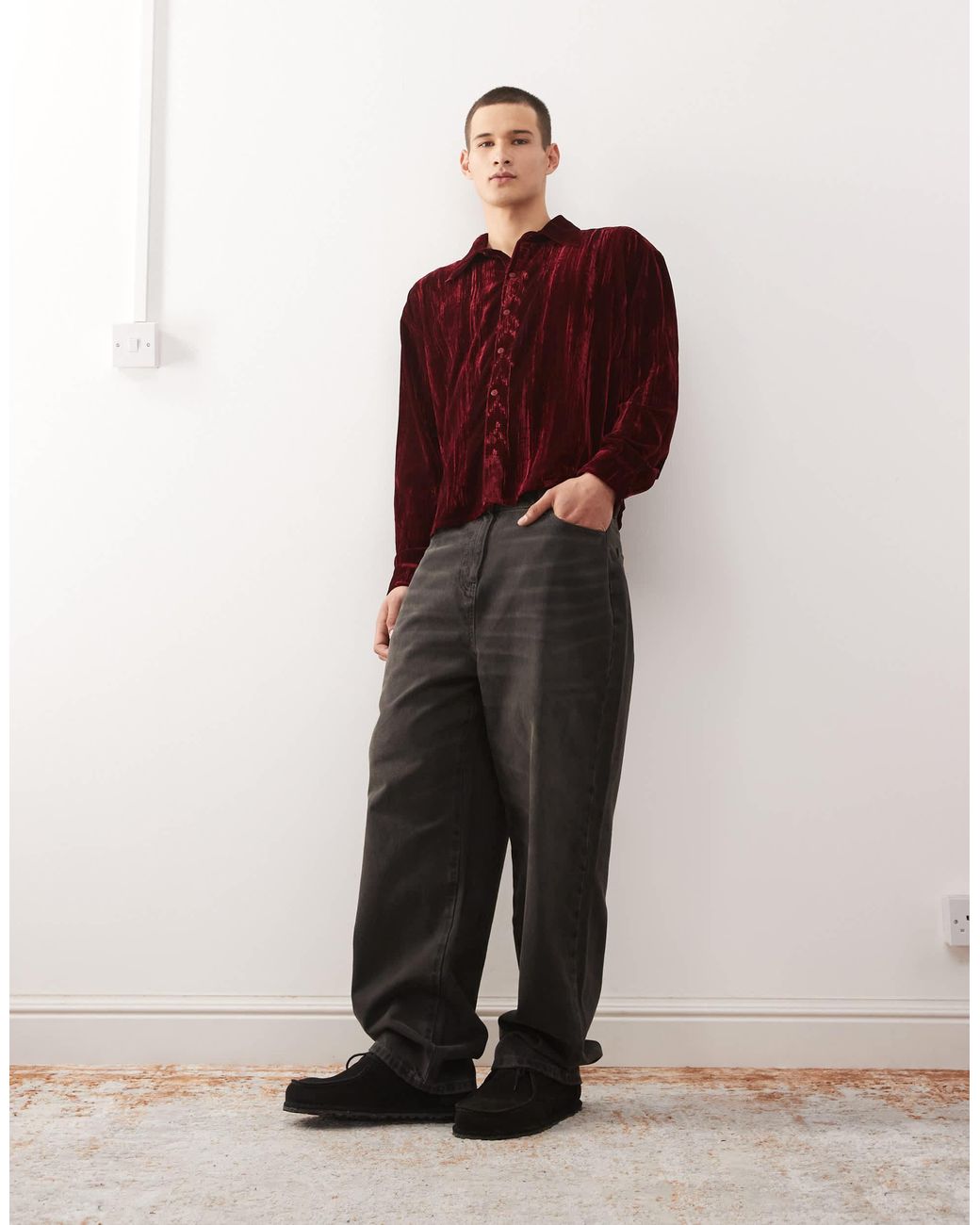 Reclaimed Vintage Cropped Boxy Shirt in Red for Men | Lyst