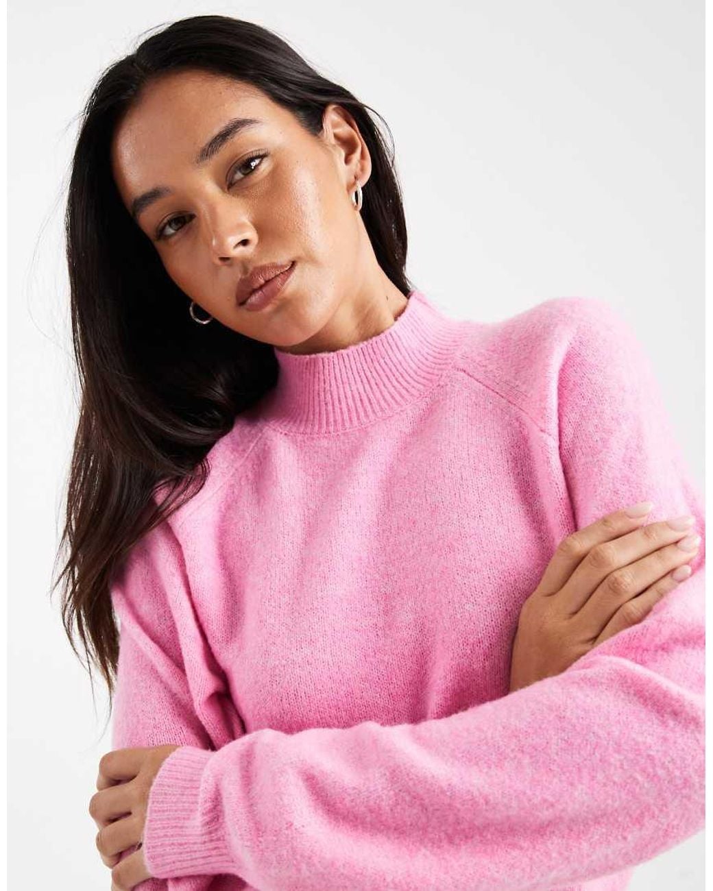 Vero Moda Slouchy High Neck Jumper in Pink | Lyst UK