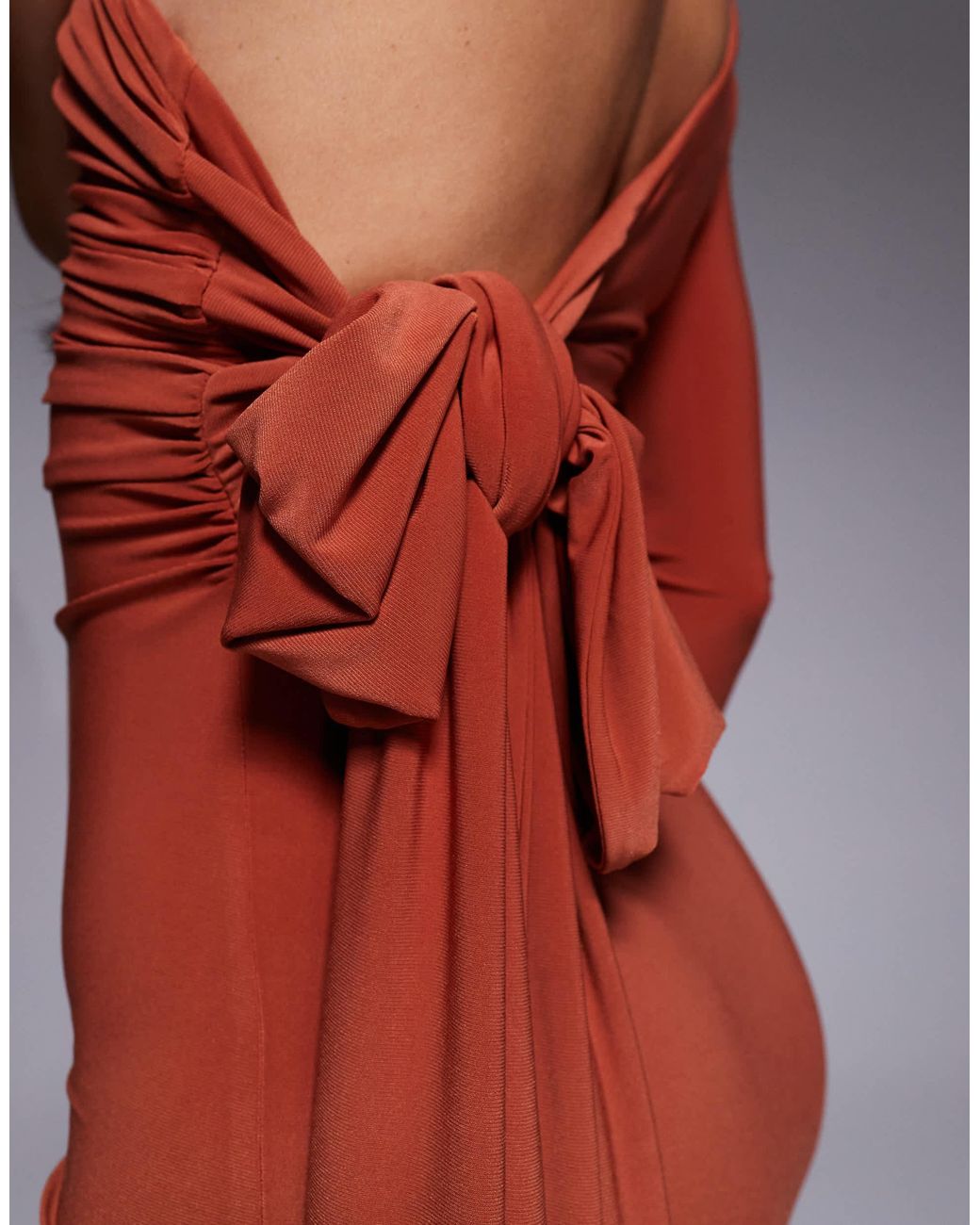 ASOS Design One Shoulder Ruched Maxi Dress With Bow Back | Lyst