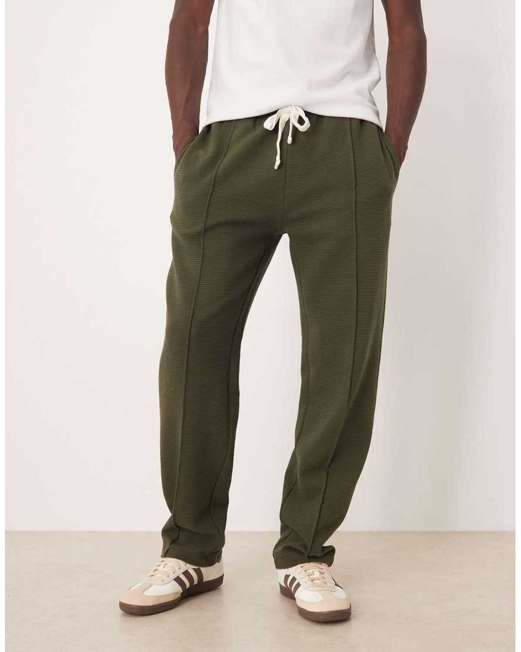 ASOS Ribbed Straight Leg Trackies With Pin Tucks in Natural for Men ...