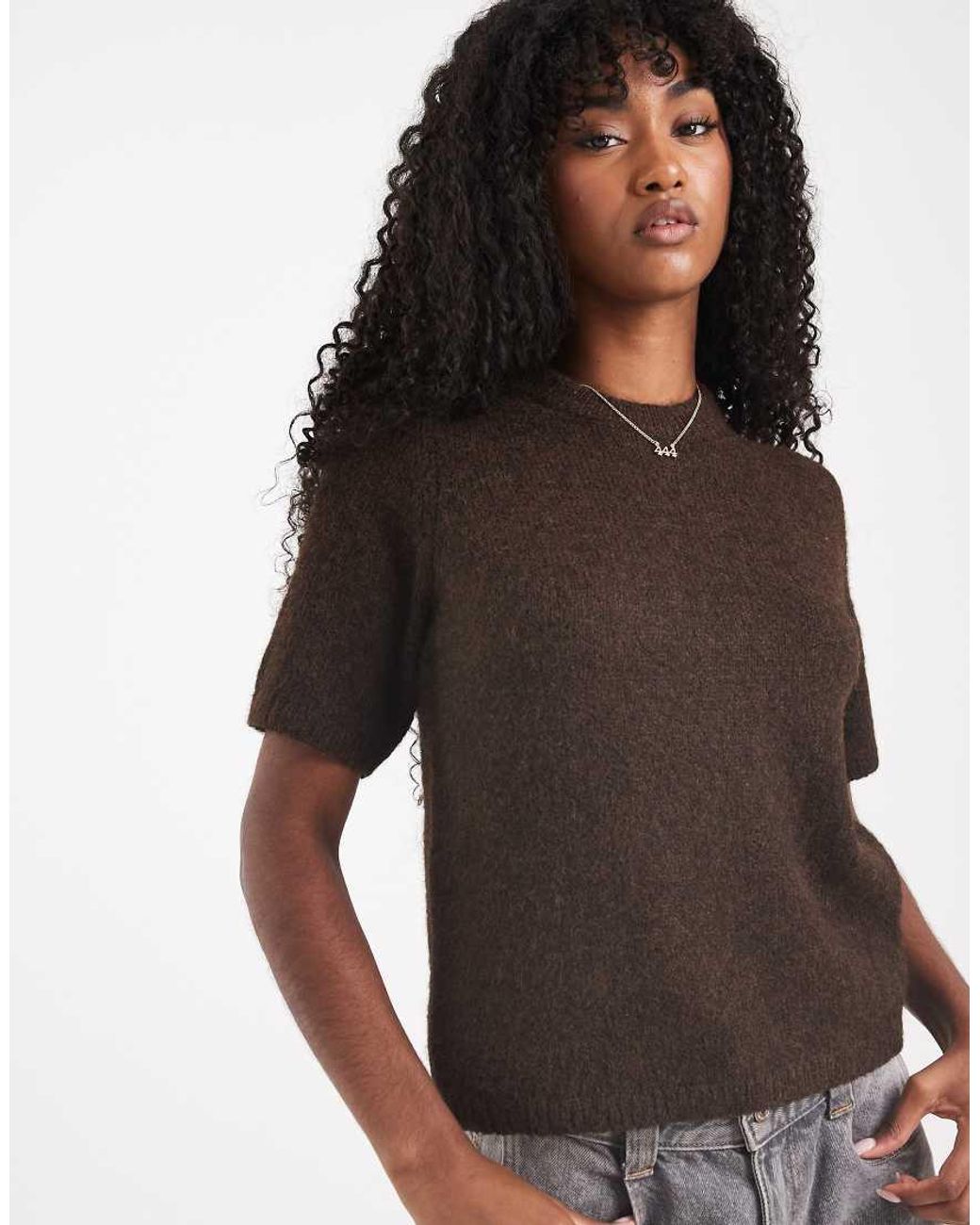New Look Knit T-shirt in Brown | Lyst UK