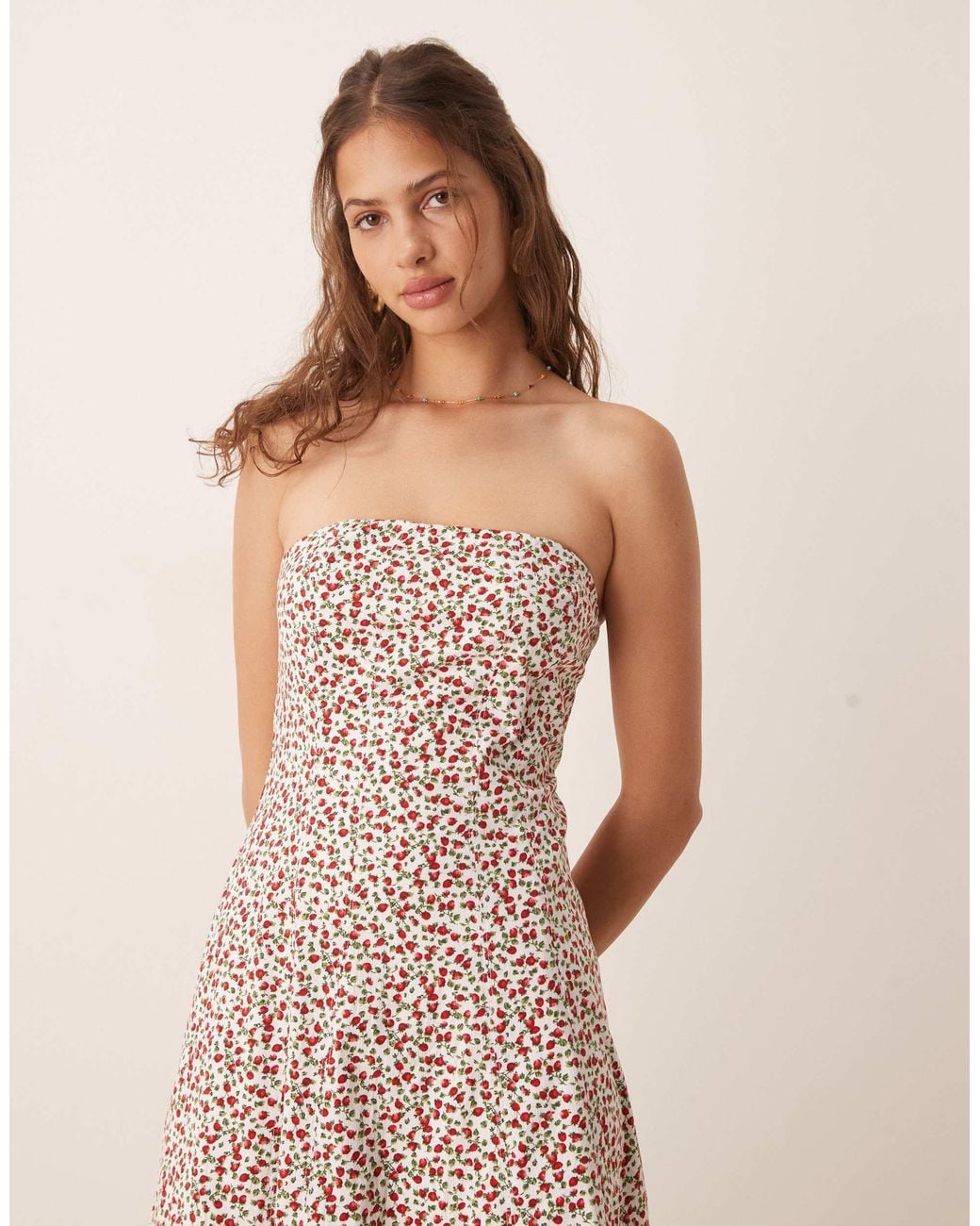 Abercrombie & Fitch Strapless Flare Midi Dress in Blue | Lyst