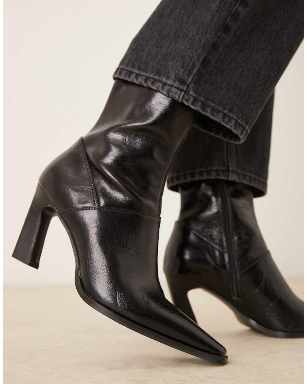 ASOS Estella Leather Chisel Toe Ankle Boots in Black | Lyst UK