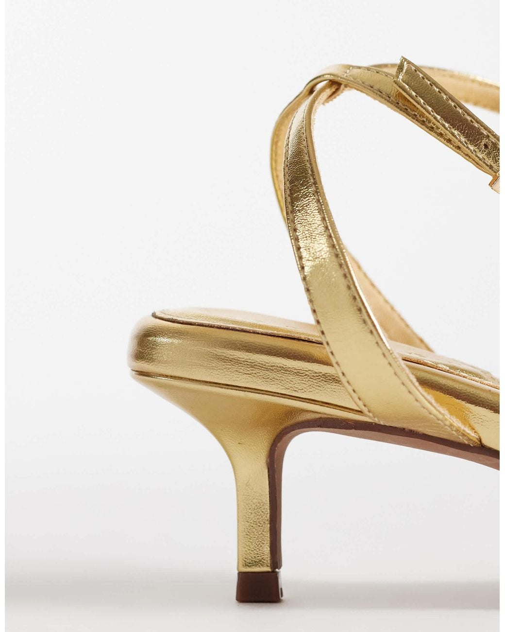 ASOS Wide Fit Heartfelt Barely There Kitten Heel Sandals in Metallic | Lyst