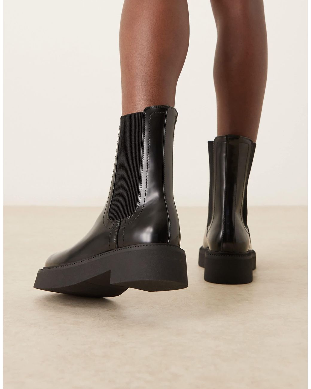 ASOS Andy Flat Chunky Chelsea Boots in Black | Lyst