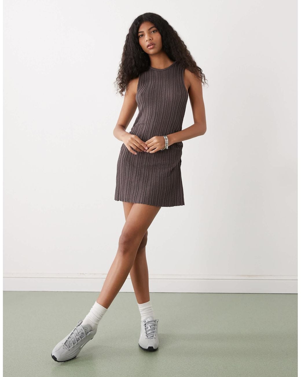 Collusion Fine Knit Sheer Mini Dress in Red | Lyst