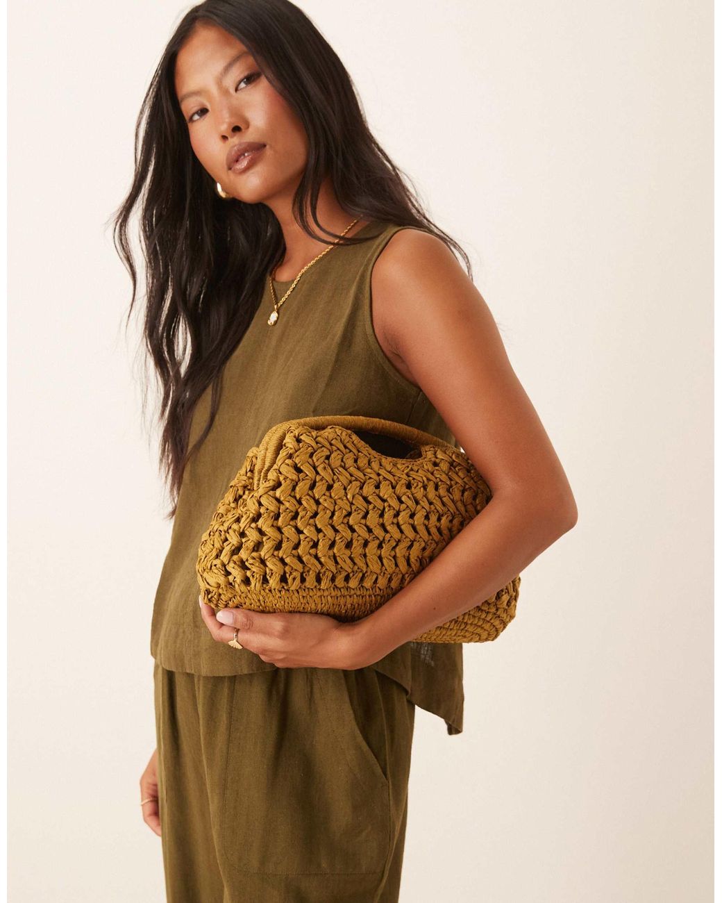 Mango Large Raffia Clutch Bag in Natural | Lyst